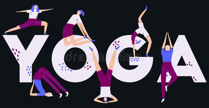 Women in Yoga Poses Around the Word Yoga. Vector Flat Illustration ...