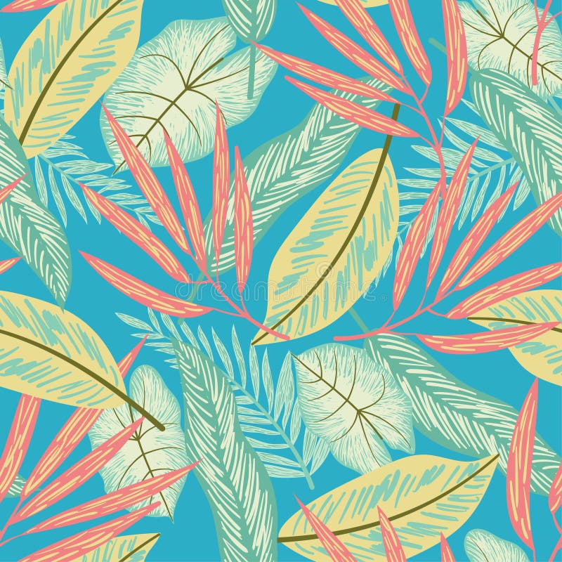 Tropical Seamless Pattern with Colorful Plants in Yellow Tones. Vector ...