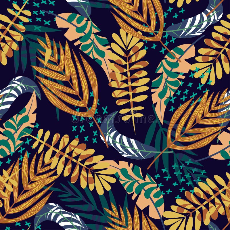 Summer Seamless Pattern with Tropical Plants on a Green Background ...
