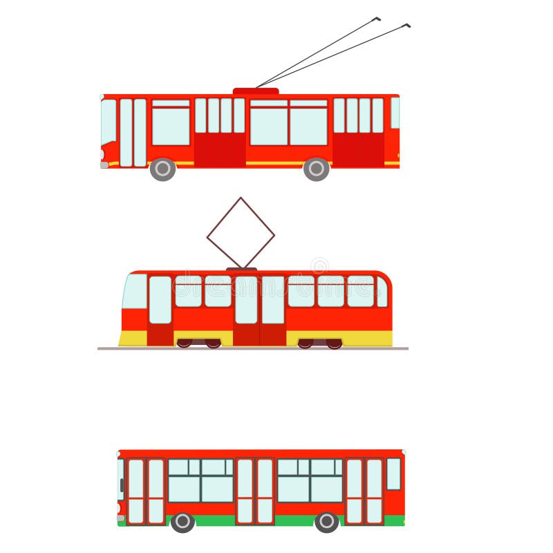 Transport. Bus, Trolley, Tram Isolated Color Flat Vector Image. Stock ...