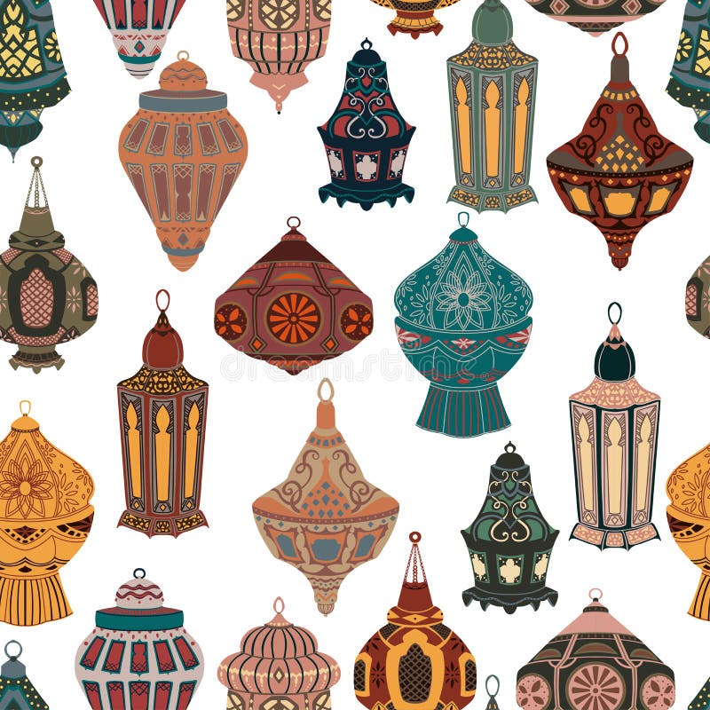 Seamless Pattern with Arabic Lanterns Collection. Traditional Oriental ...