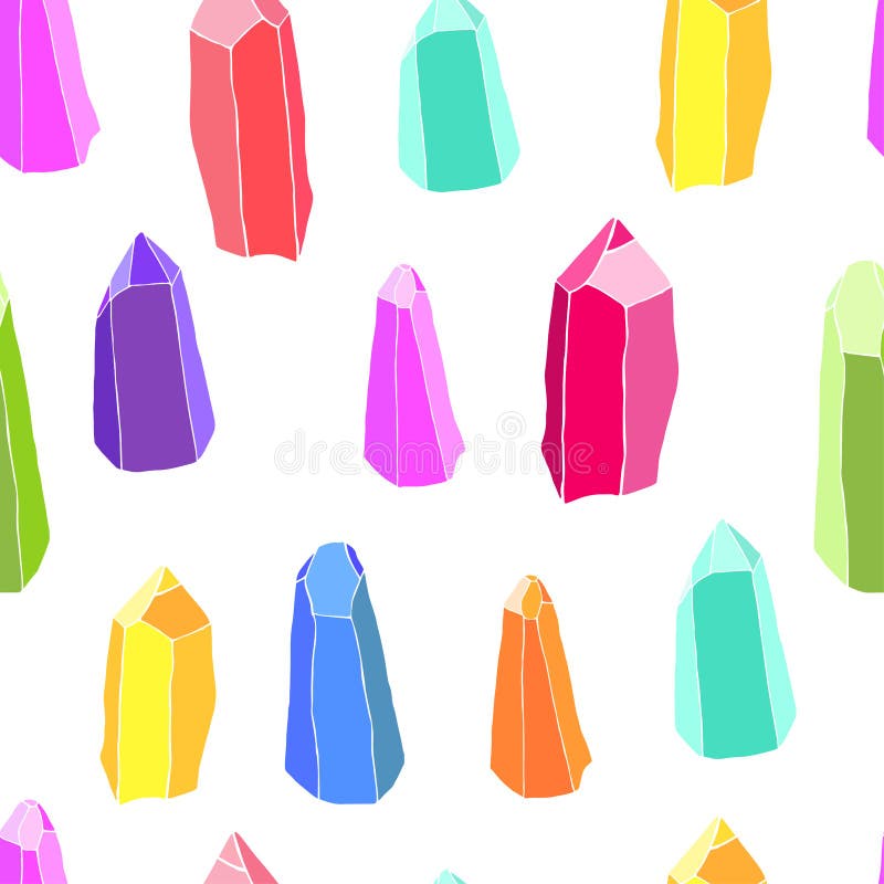 Seamless Pattern of Beautiful Colorful Crystals on a White Stock ...