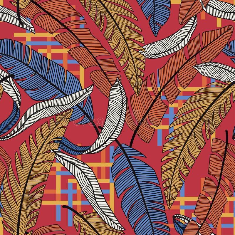 Abstract Trend Seamless Pattern with Bright Tropical Leaves and Plants ...