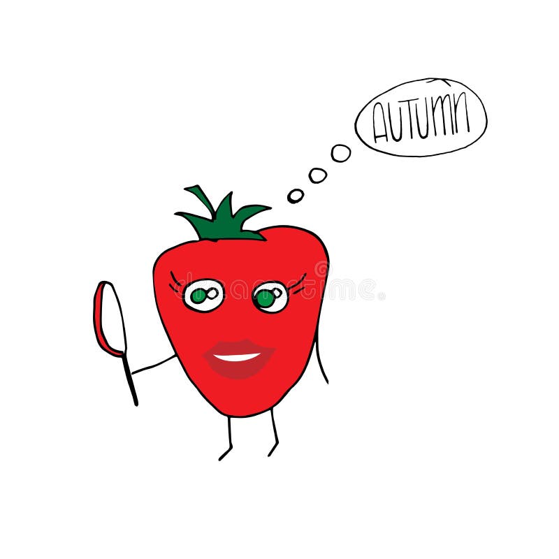 Ripe Funny Tomato Looking in the Mirror, Hand Drawing Illustration ...