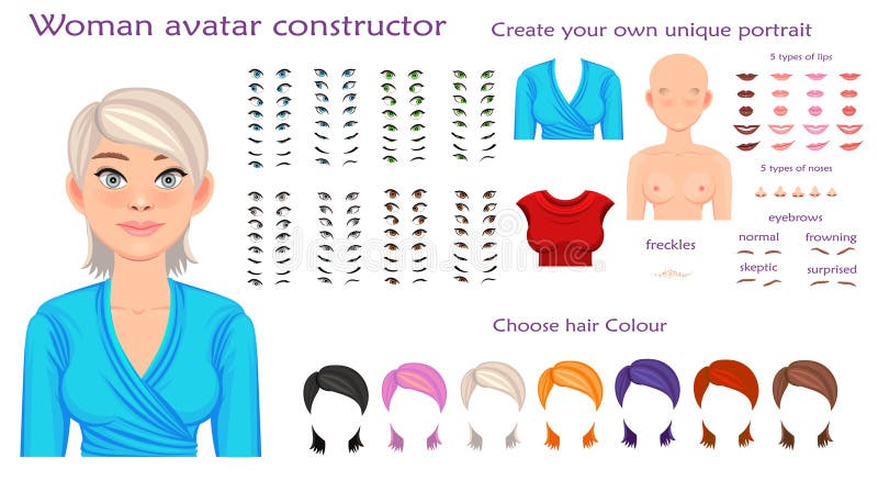 Vector Woman Avatar Constructor Character Creation Set Stock Vector ...