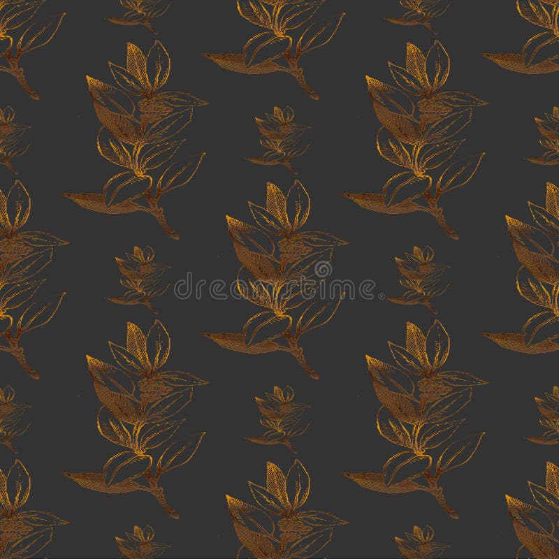 Golden Branches on a Beige Floral Background, Seamless Christmas ...