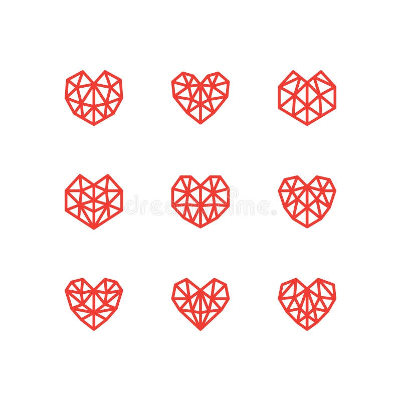 Geometric Heart Shapes Collection. Set of Heart Logos in Vector Stock ...
