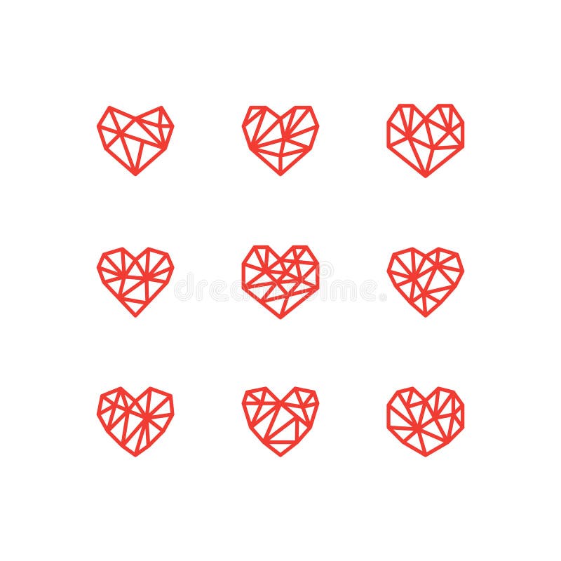 Geometric Heart Shapes Collection. Set of Heart Logos in Vector Stock ...