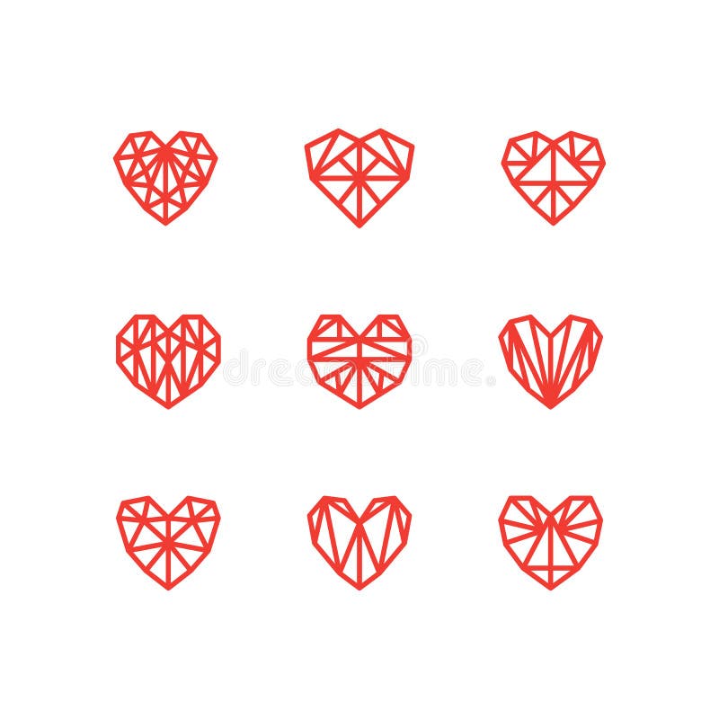 Geometric Heart Shapes Collection. Set of Heart Logos in Vector Stock ...