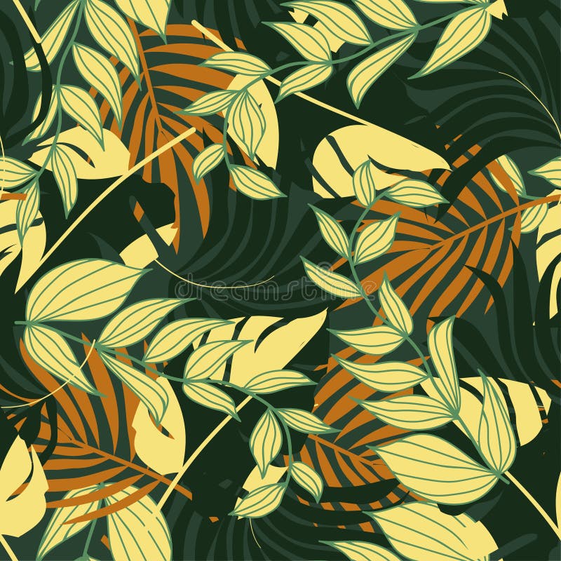 Trend Abstract Seamless Pattern With Colorful Tropical Leaves And ...