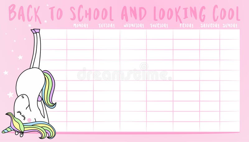 School Timetable with Cute Unicorn Doodle. Stock Vector - Illustration ...