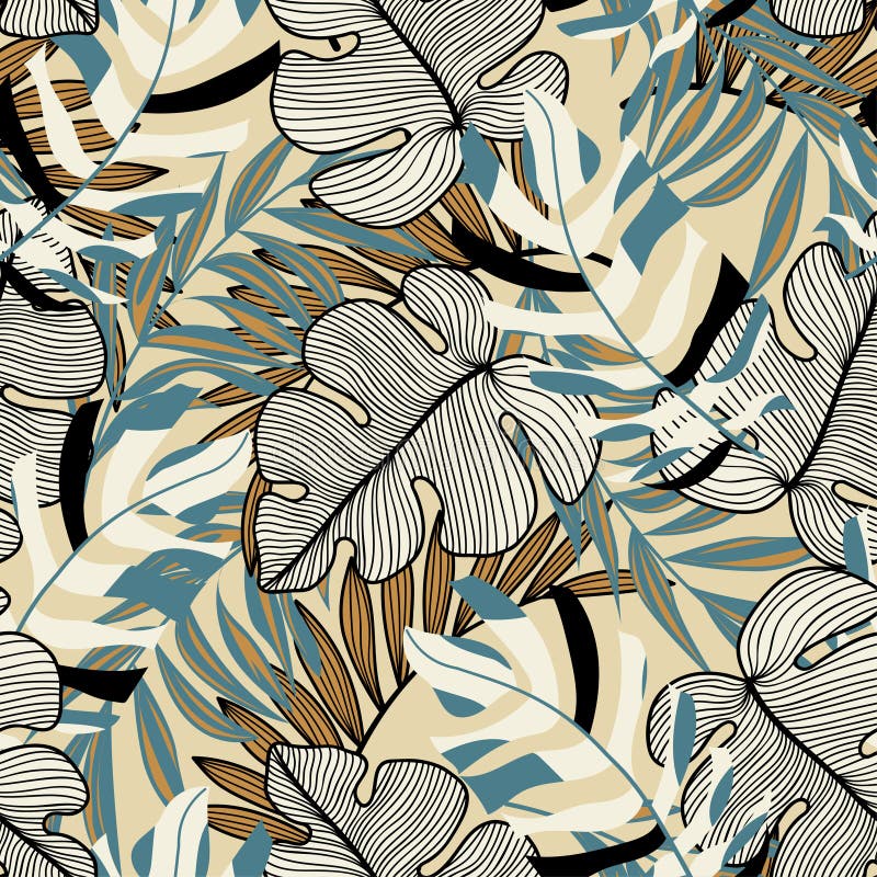 Modern Seamless Pattern with Tropical Plants. Fashionable Texture ...