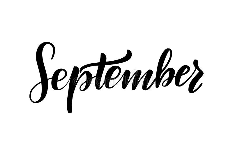 September Brush Lettering In Rectangle Frame. Vector Typography With ...
