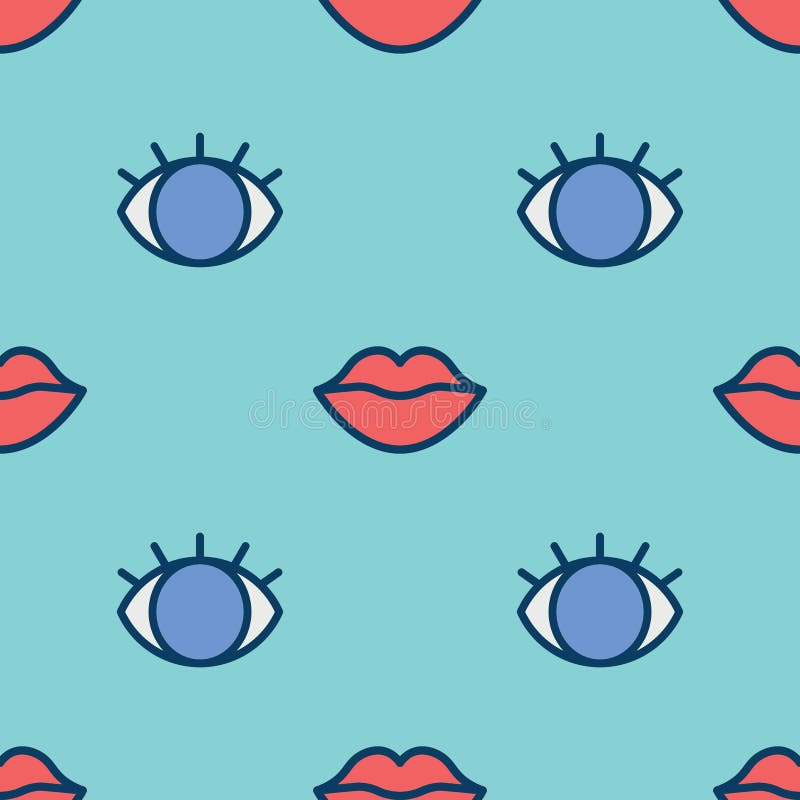 Eyes and Red Lips Seamless Pattern. Vector Illustration Stock Vector ...