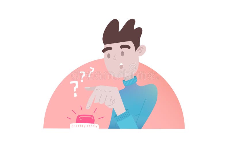 Cartoon Character and Red Button Stock Illustration - Illustration of ...