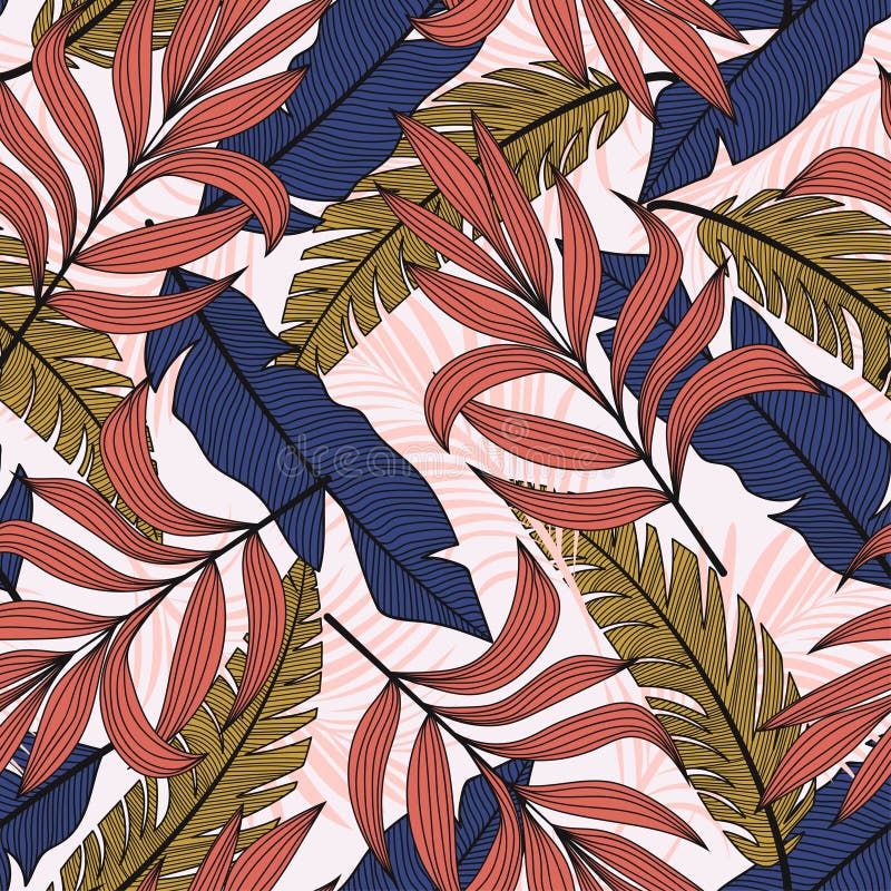 Jungle Leaf Seamless Vector Floral Pattern Background. Trendy Summer ...