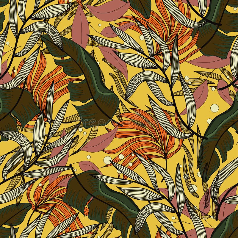 Jungle Leaf Seamless Vector Floral Pattern Background. Trendy Summer ...