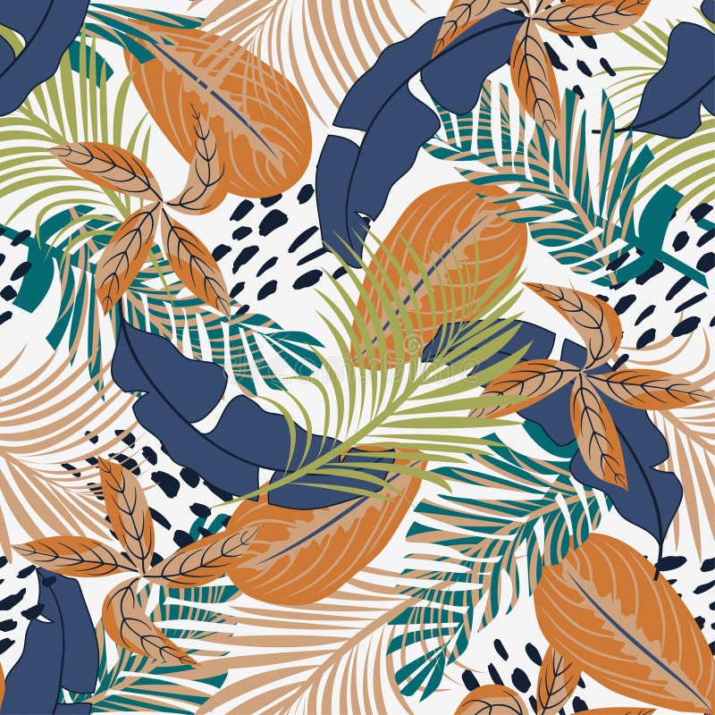 Abstract Colorful Hawaiian Seamless Pattern with Tropical Plants and ...
