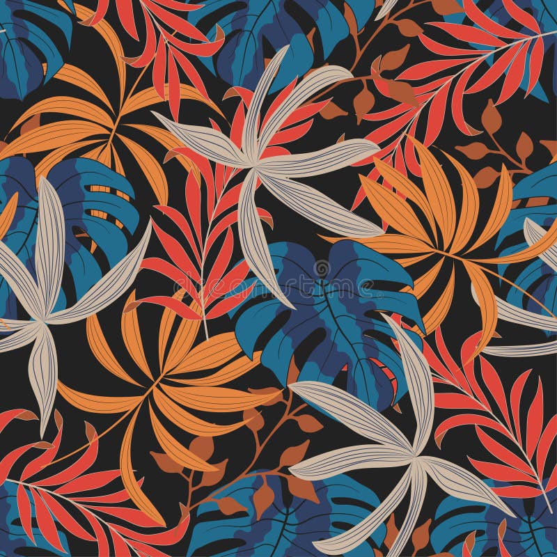 Abstract Colorful Hawaiian Seamless Pattern with Tropical Plants and ...