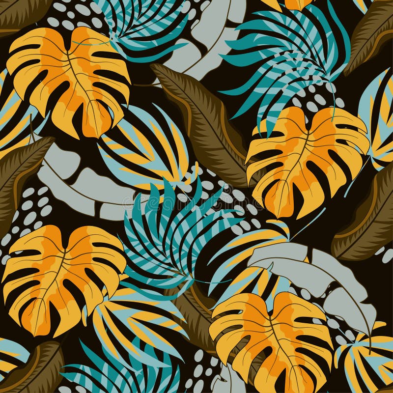 Abstract Colorful Hawaiian Seamless Pattern with Tropical Plants and ...