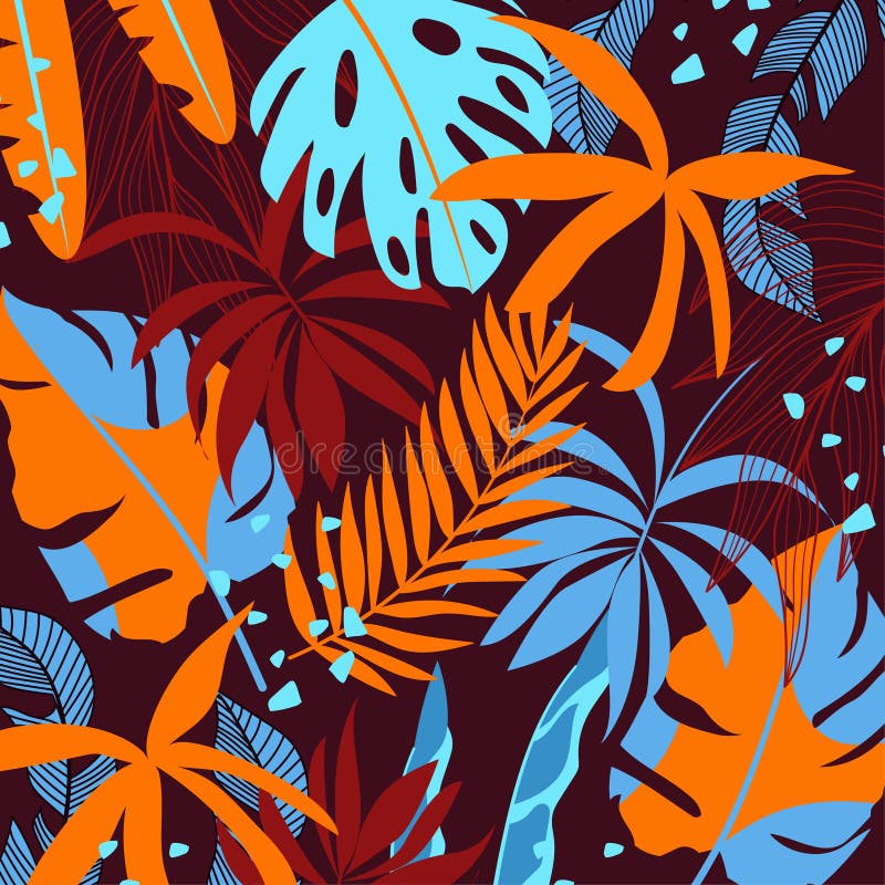 Abstract Colorful Hawaiian Seamless Pattern with Tropical Plants and ...