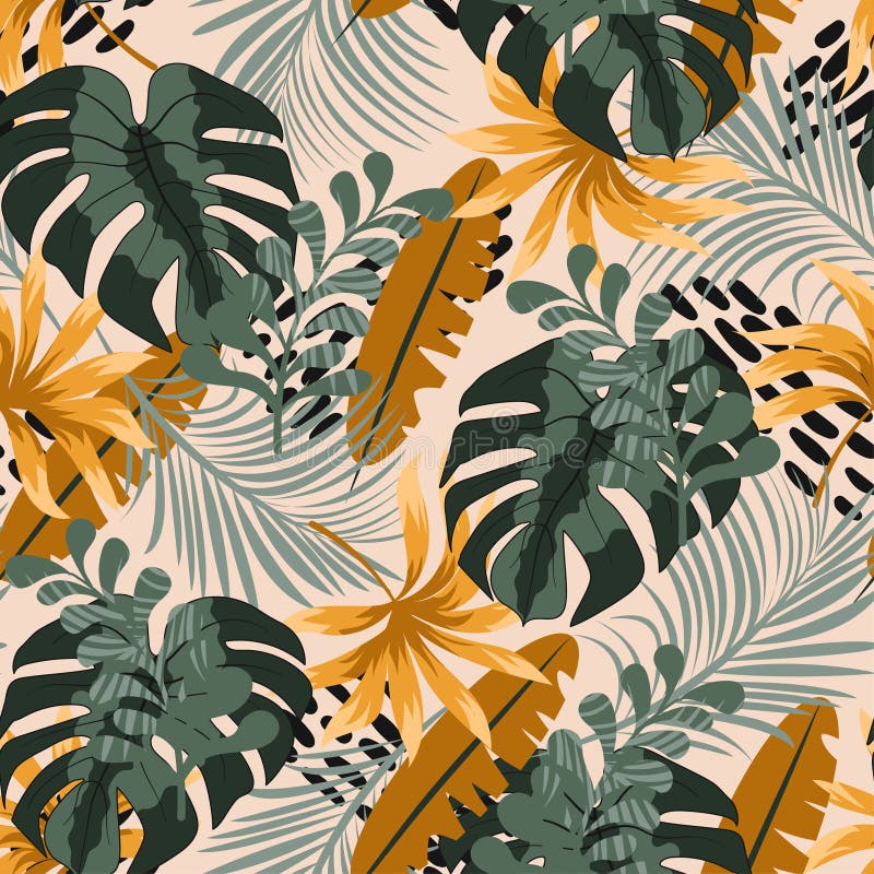 Abstract Colorful Hawaiian Seamless Pattern with Tropical Plants and ...