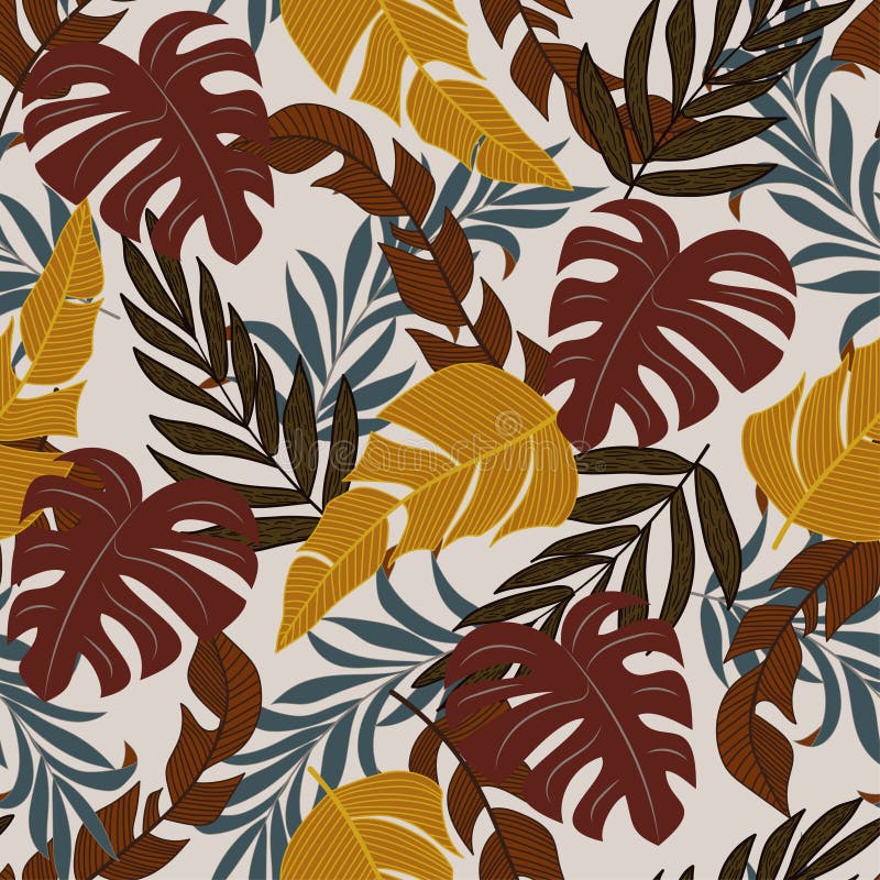 Abstract Colorful Hawaiian Seamless Pattern with Tropical Plants and ...