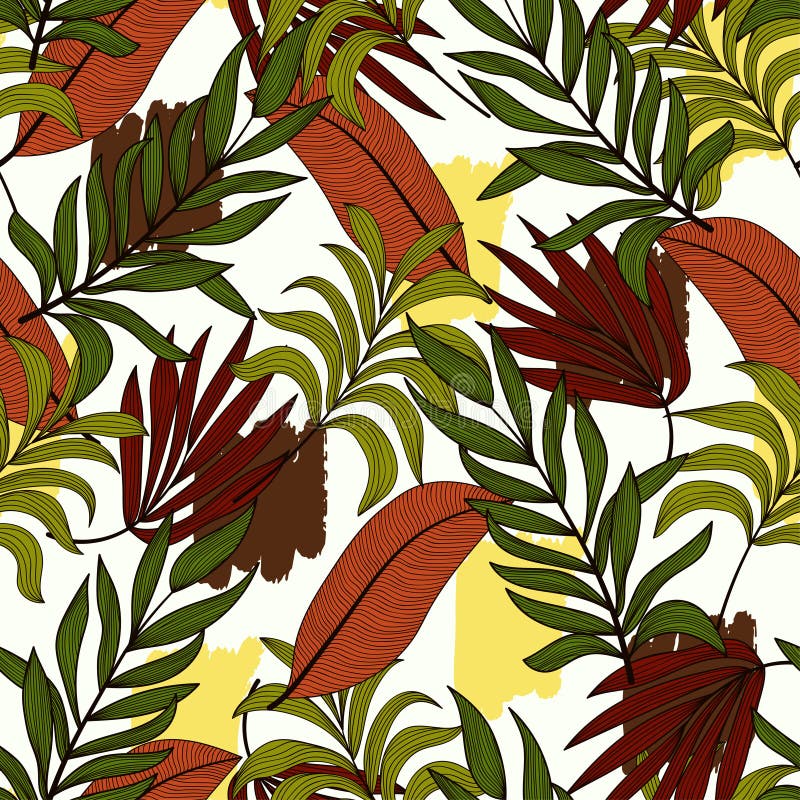 Abstract Colorful Hawaiian Seamless Pattern with Tropical Plants and ...
