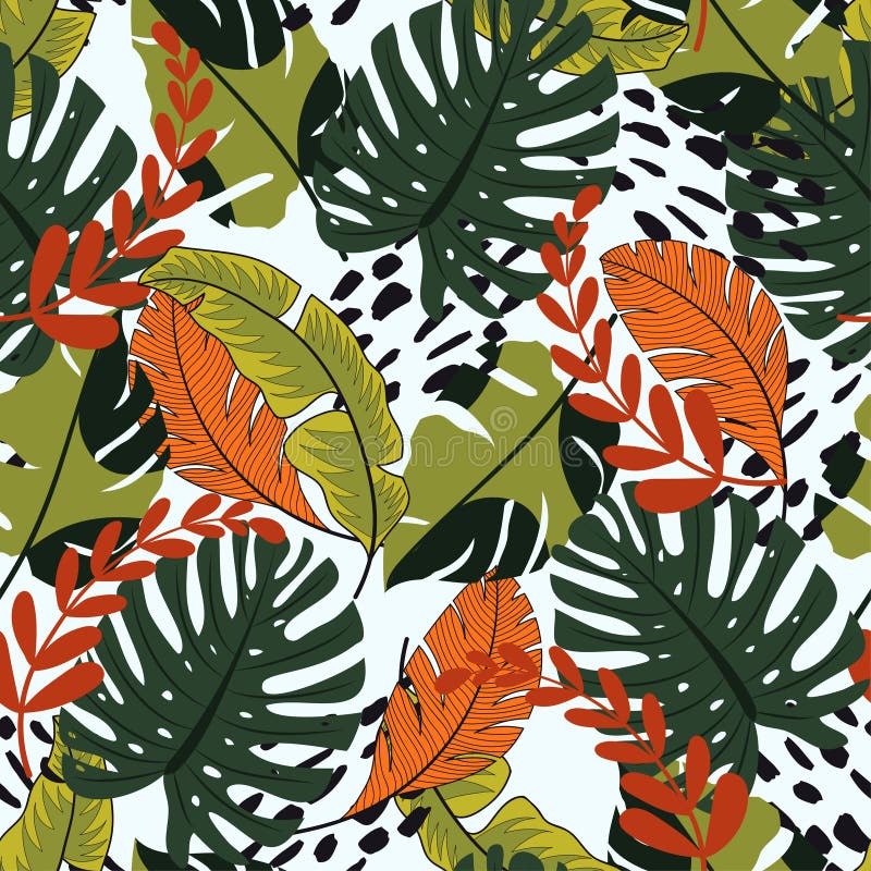 Abstract Colorful Hawaiian Seamless Pattern with Tropical Plants and ...