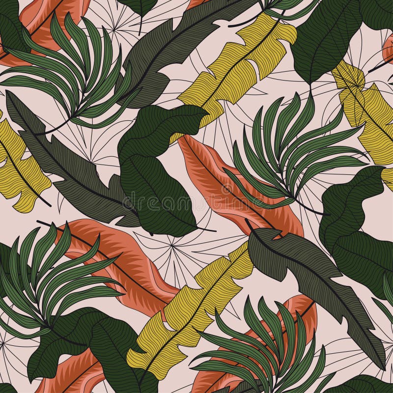 Abstract Colorful Hawaiian Seamless Pattern with Tropical Plants and ...