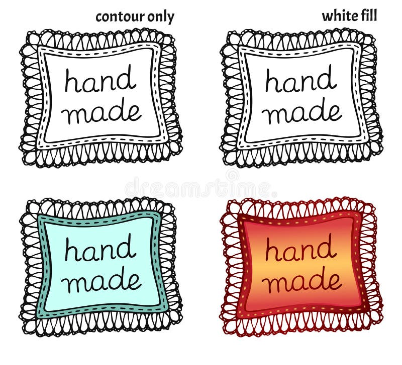 Set of Hand Drawn Different Colored Textile Patches with Seam and Lace ...
