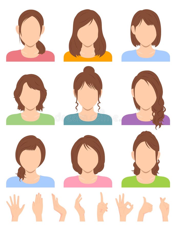 Faceless Young Woman Vector Illustration Set /upper Body Stock Vector ...