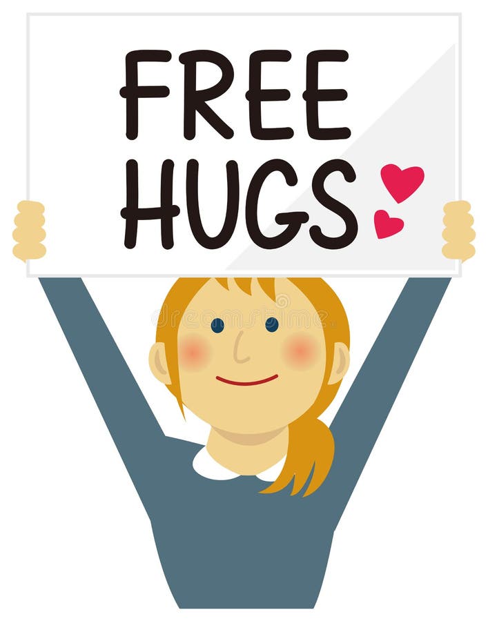 Woman with Free Hugs Placard Illustration Stock Vector - Illustration ...
