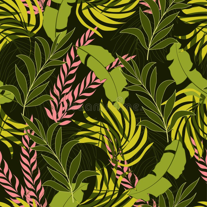 Tropical Seamless Pattern with Colorful and Bright Plants and Leaves ...