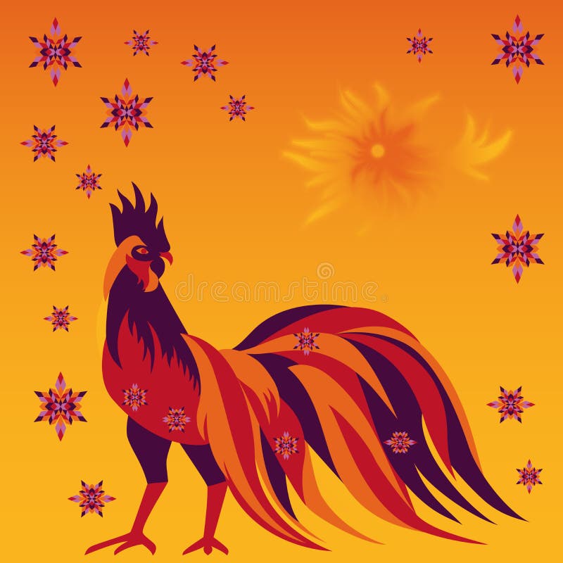 Rooster with Sun and Snowflakes Stock Vector - Illustration of isolated ...