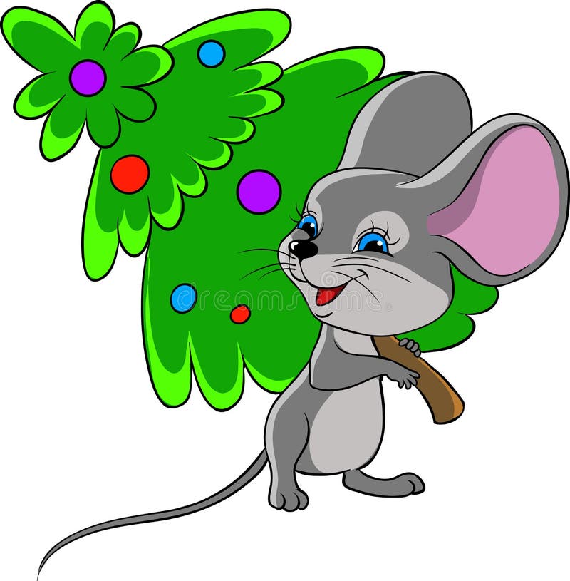 Merry Mouse Having a Christmas Tree. Stock Vector - Illustration of ...