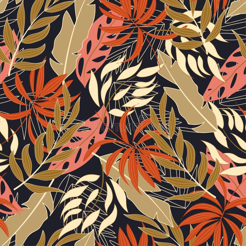 Tropical Seamless Pattern with Colorful and Bright Plants and Leaves ...