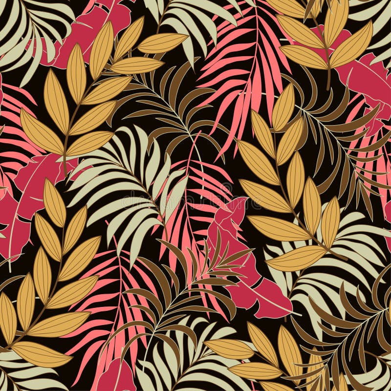 Tropical Seamless Pattern with Colorful and Bright Plants and Leaves ...