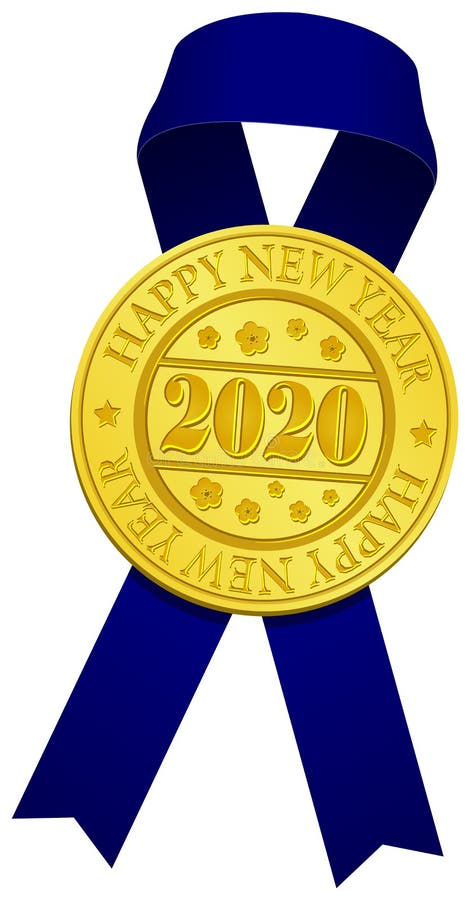 Gold Medal & Ribbon for 2020 New Year Greeting Ornaments Illustration ...
