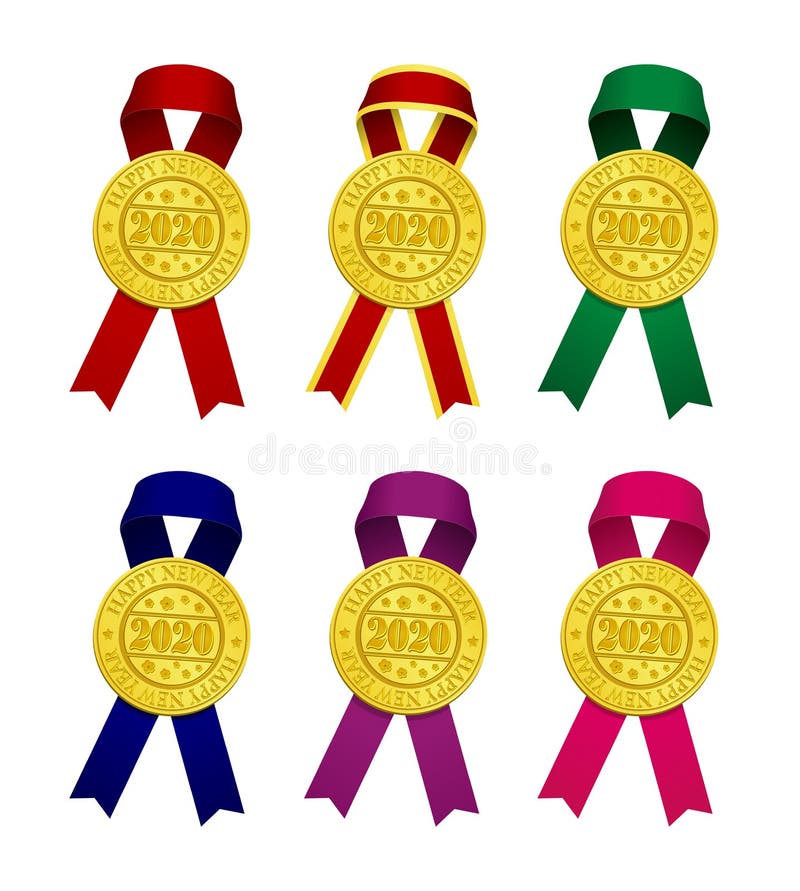 Gold Medal & Ribbon for 2020 New Year Greeting Ornaments Illustration ...
