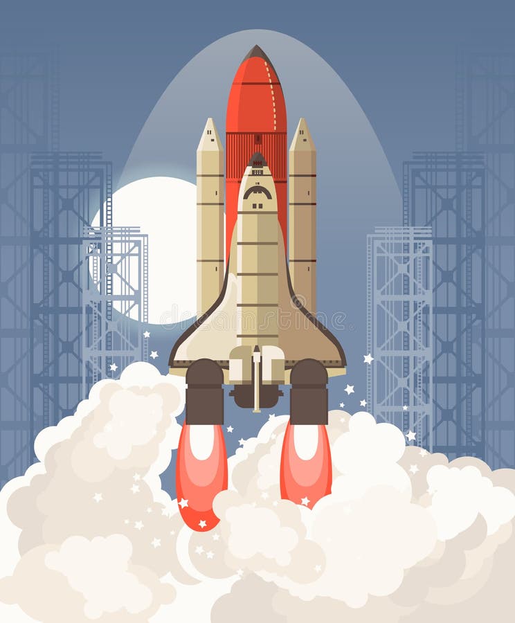 Shuttle Launch. Vector Illustration with Modern Space Transport Stock ...