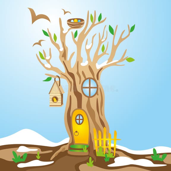 Spring Vector Illustration. Tree House. Doodle Style Stock Vector ...
