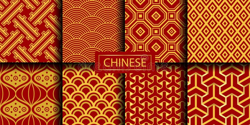 Golden Chinese Pattern Collection Stock Illustration - Illustration of ...