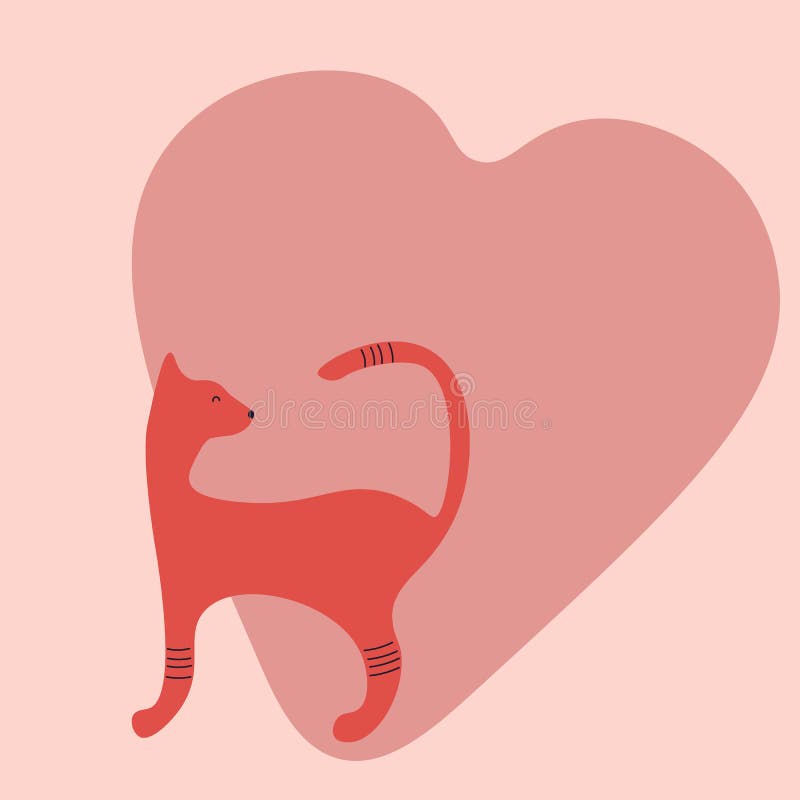 Cats Love Heart Line Drawing, Vector Illustration Stock Vector ...