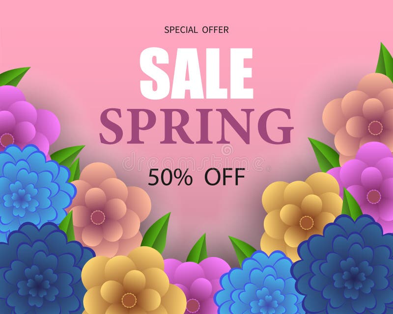 Spring Sale Banner with Flowers on a Pink Background. the Banner is ...
