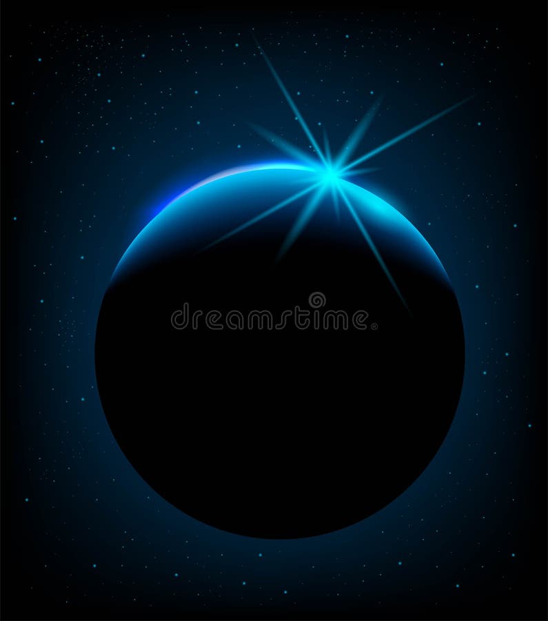 Shiny Blue Planet in Space with Stars Stock Illustration - Illustration ...