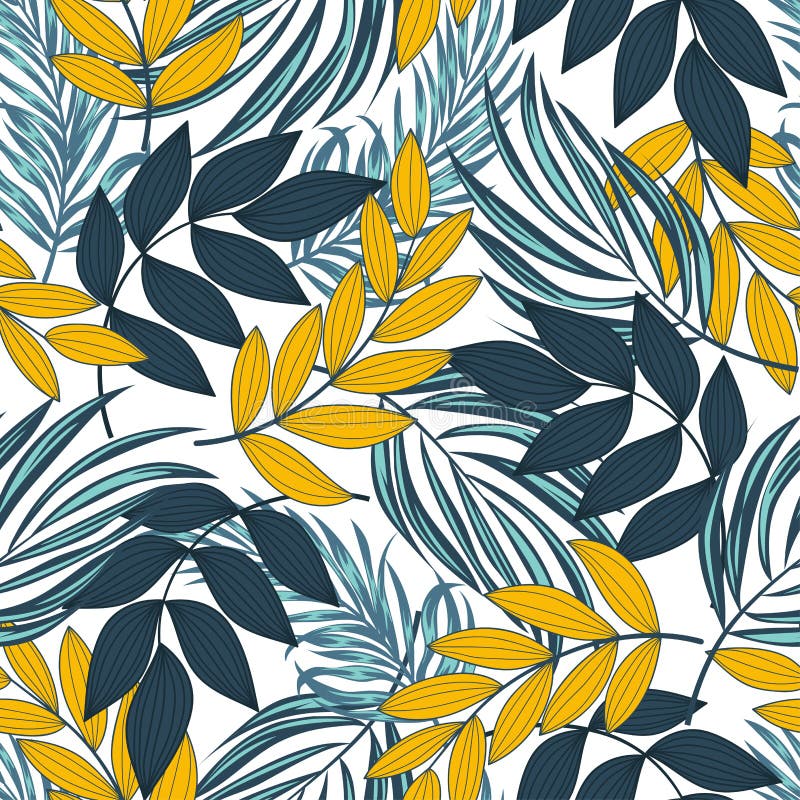 Summer Seamless Tropical Pattern with Bright Leaves and Plants on a ...