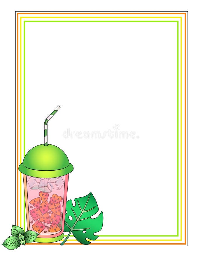 Frame with Copy Space. Vector Vertical Summer Frame with Tropical Drink ...