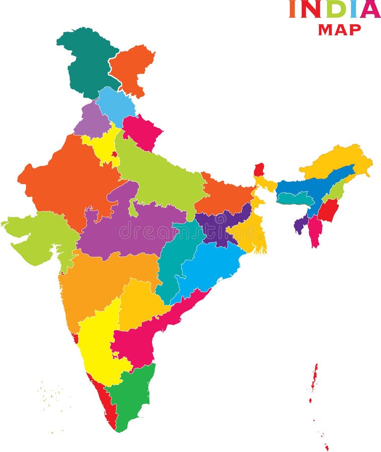 Colourful Map of India New India Map 2020 Stock Vector - Illustration ...