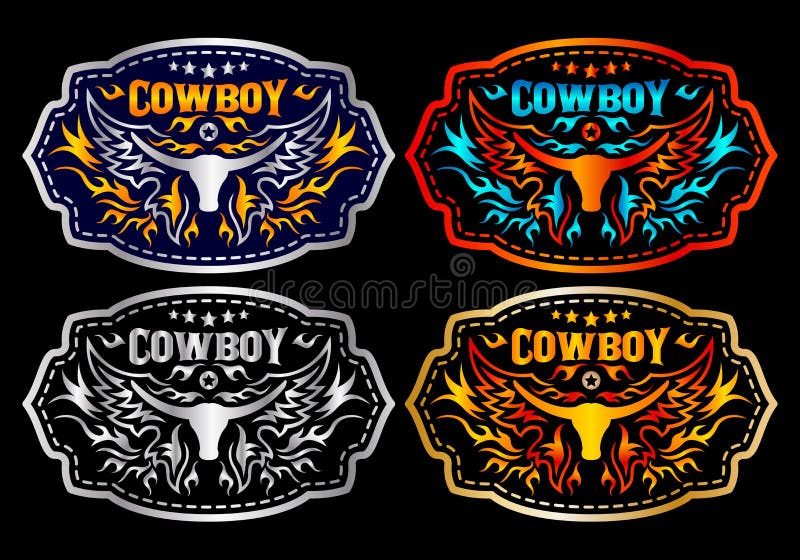 Western Style Cowboy Bull Belt Buckle Vector Set Design. Stock Vector ...